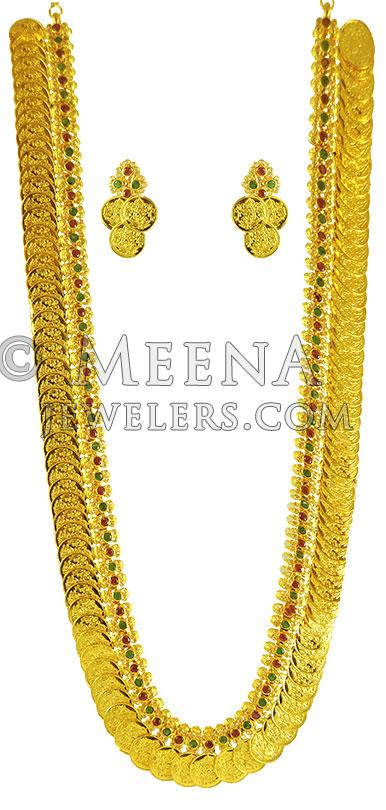 22kt Gold Long Kasu Mala (Set) - StGo19948 - 22kt Gold Long traditional ...