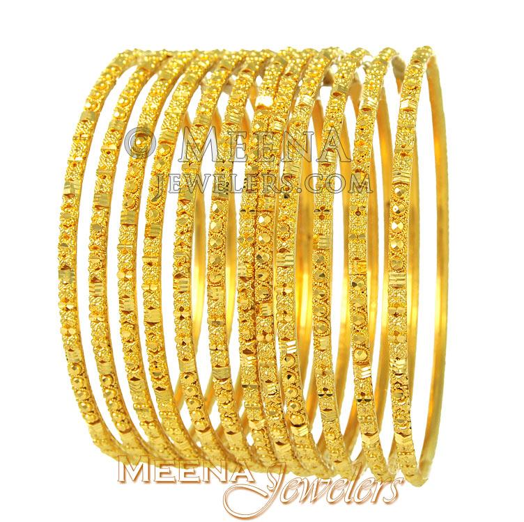 Gold Bangles Set of 12 - BaSt2610 - 22Kt Gold Bangles Set Of 12 with ...