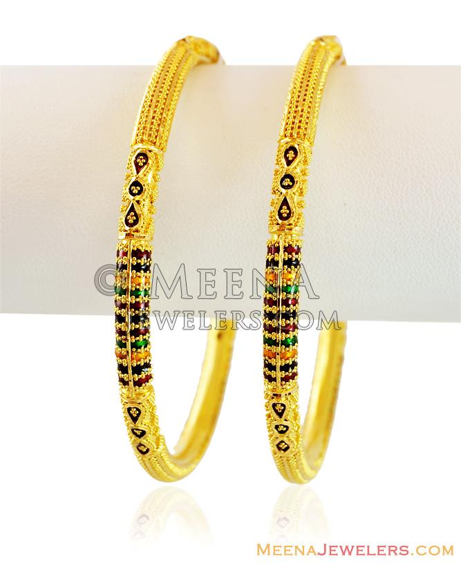 22K Beautiful Meena Bangles (2PC) - bago15871 - 22k Gold Bangles (2PC ...