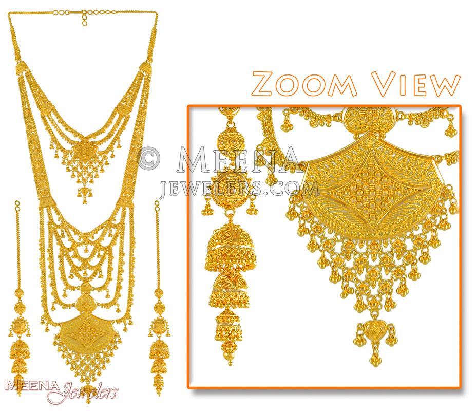 22Kt Gold Rani Haar - StBr3353 - 22kt Rani Haar ( Indian Gold Necklace and Earrings Set) with ...