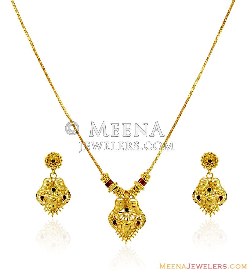 22K Fancy Gold Necklace Set - StLs14756 - 22K Gold Fancy Necklace and ...