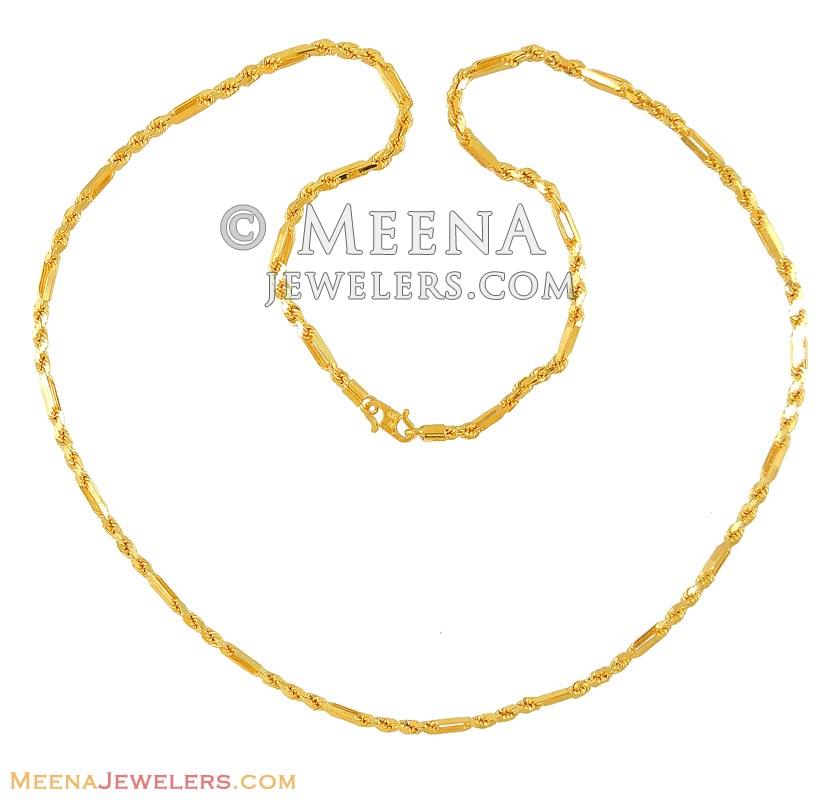 22K Gold Chain (22 Inch) - ChMs8822 - 22K Gold Rope Chain for Mens with ...