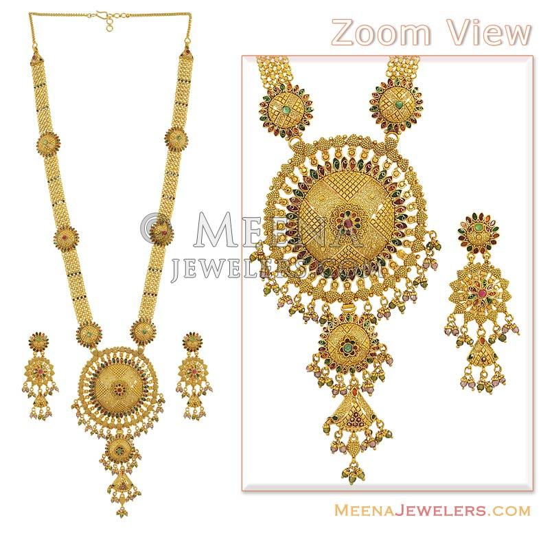 22k Bridal Antique Patta Haar - StBr8012 - 22k gold indian bridal necklace and earring patta set ...