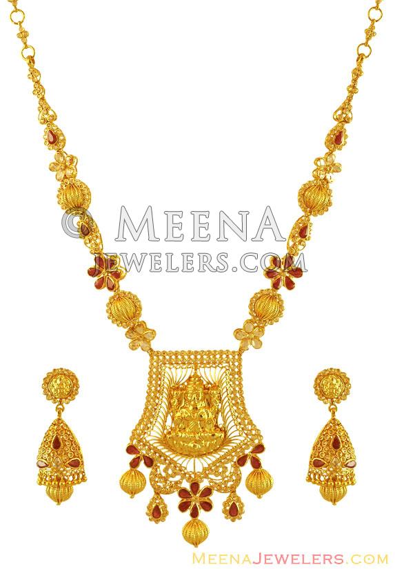 22K Gold Ruby Temple Jewelry - StGd17092 - Gold Temple Necklace and ...