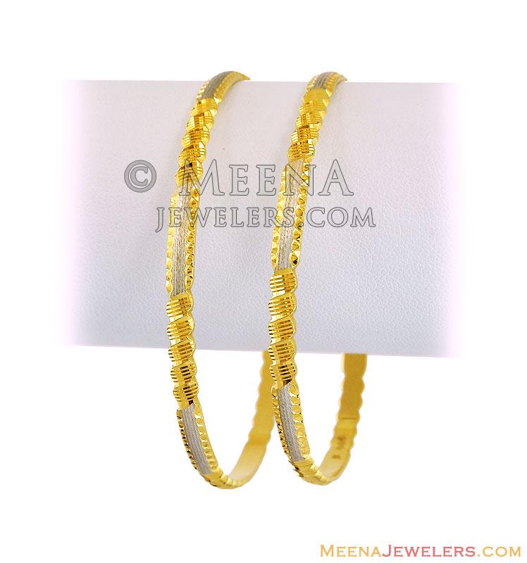 22K Gold Rhodium Bangles (2 Pcs) - Ba2t12568 - 22Kt Gold Two Tone ...