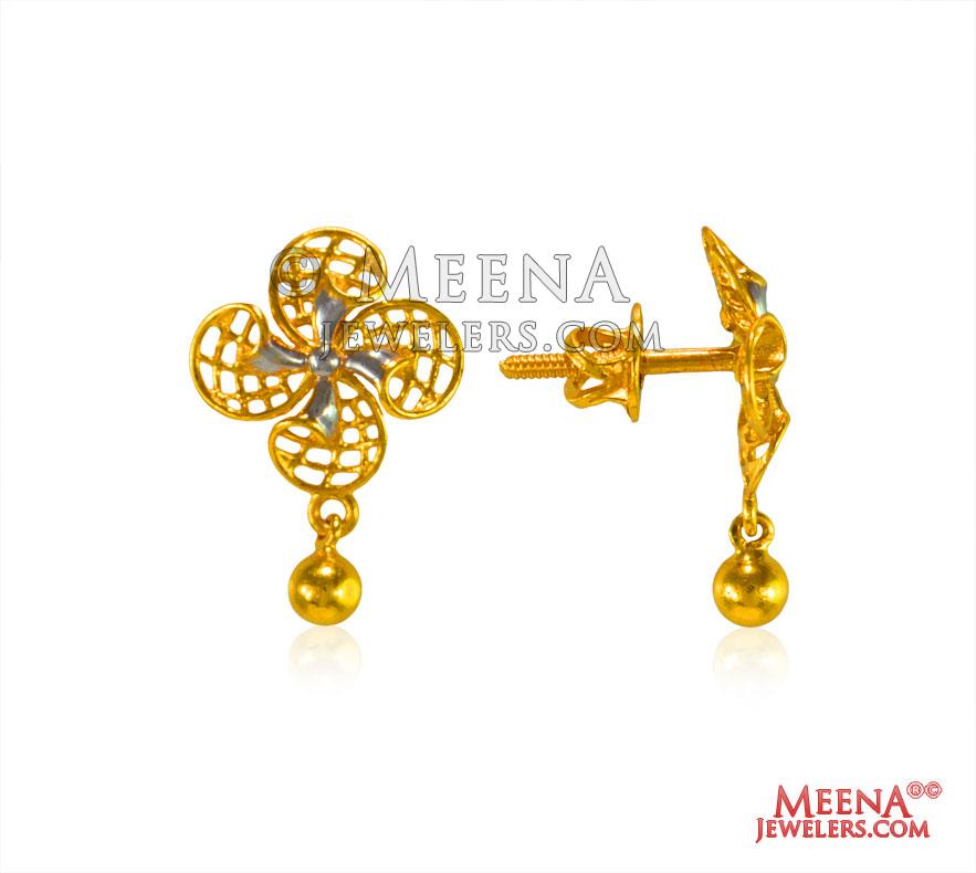 22 Kt Indian Gold Tops - ErGt24984 - Large floral design stud earrings ...