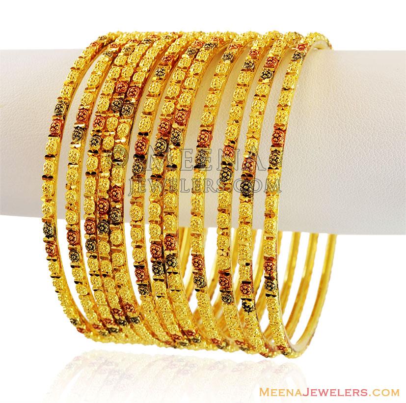 Multi Tone Gold Bangles Set - BaSt15589 - 22k Gold Handcrafted Bangles ...