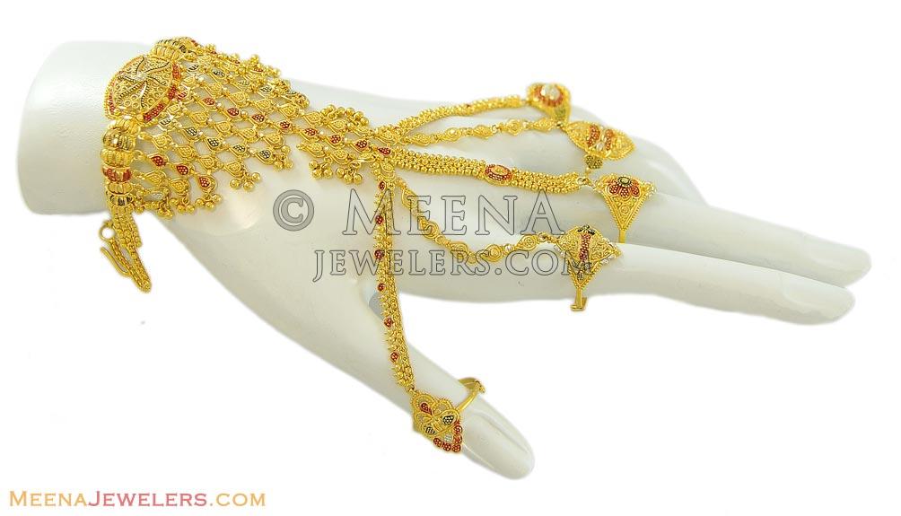 22k Three Tone Panja (Bracelet) - BrLa8837 - 22k gold designer bridal ...