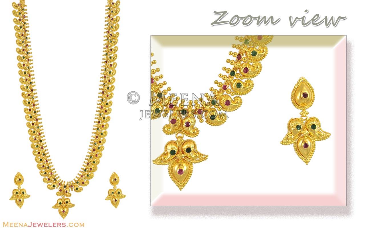 22k Stones Mango Mala (Long) - StBr11370 - 22k yellow gold long ...