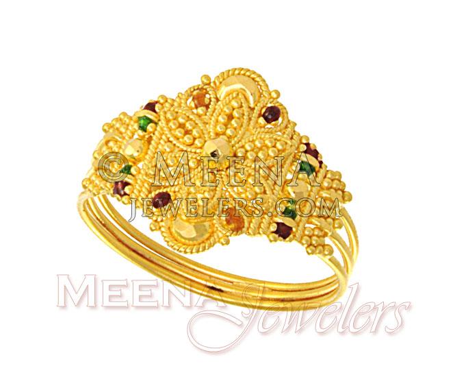 22Kt Gold Enamel Paint Ring - RiLg2347 - 22Kt Gold Enamel Paint Ring
