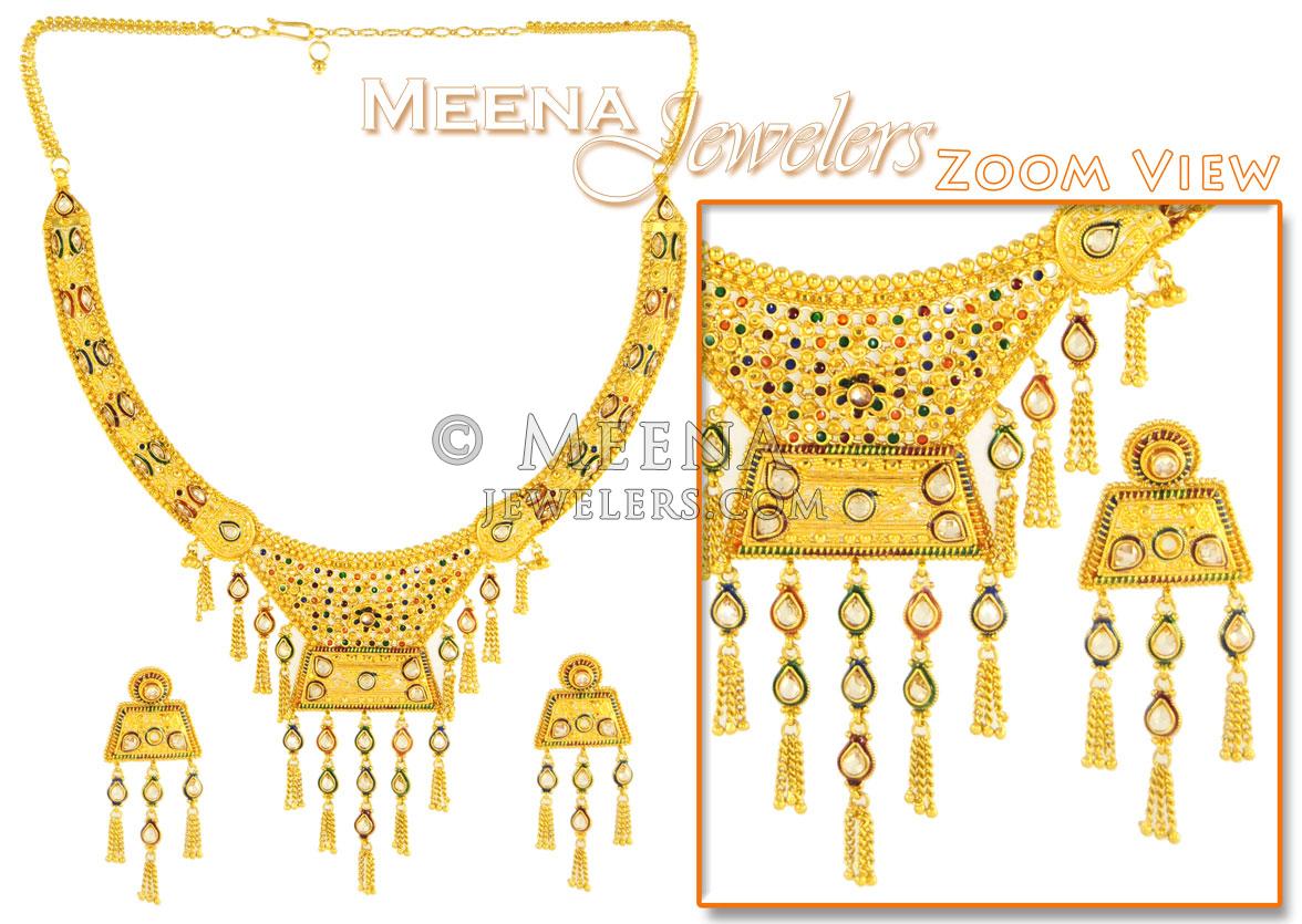 22Kt Gold Necklace Set (Polki Style) - StGo1938 - 22Kt Gold necklace ...