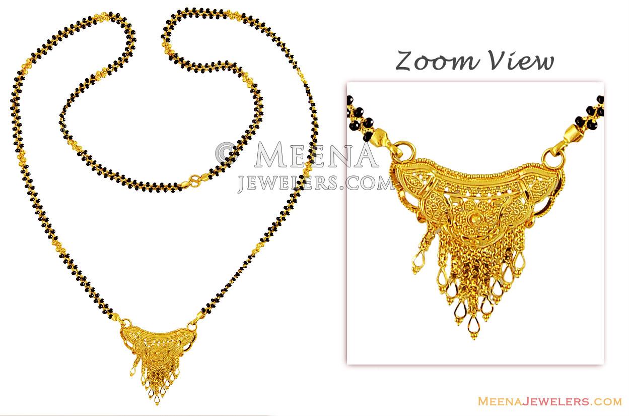 22K Filigree Long Mangalsutra - ChMs12941 - 22K gold mangalsutra with ...