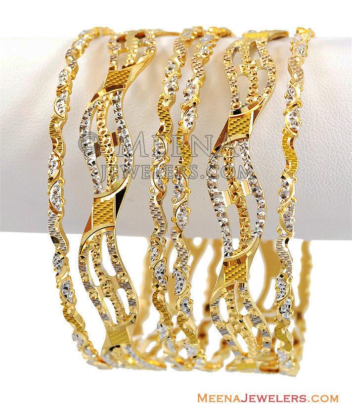 22K Designer Rhodium Laser Bangles - BaSt13702 - 22K Designer Gold ...