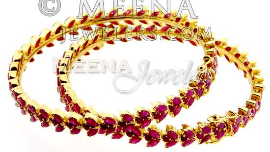 22 Kt Gold Ruby Bangles - BaPs393 - 22k gold bangles with ruby stones ...