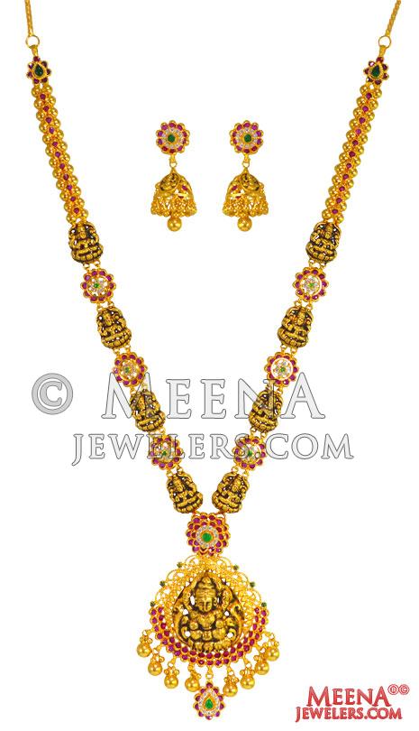 22 Kt Necklace Set (Temple Jewelry) - StAn25184 - 22 Kt Gold temple ...