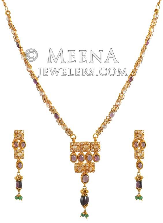 Gold Antique Necklace Set - StAn4062 - 22kt gold antique finish ...