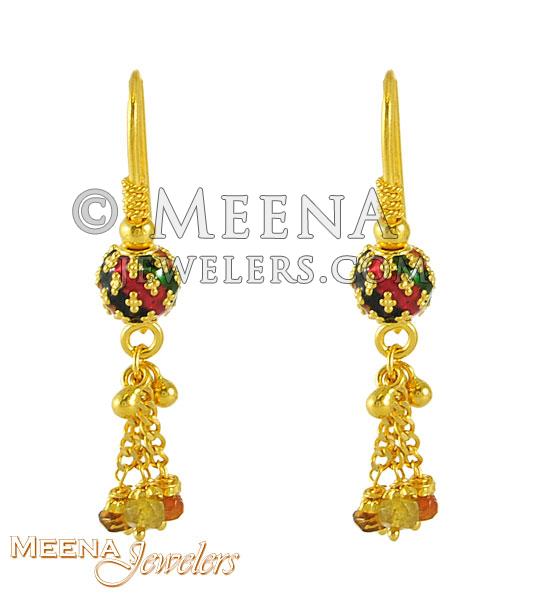 Gold Hook Earrings - ErFc3038 - 22K Gold Hook Earrings with hanging ...