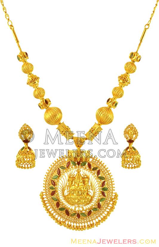 22K Gold Temple Necklace Set - StGd17097 - 22K Gold Temple Necklace and ...