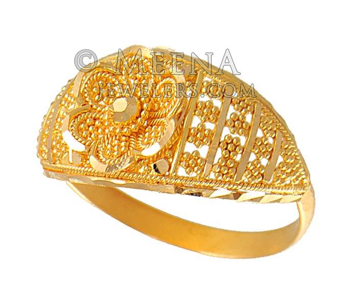 Indian Filigree Ring - RiLg4339 - 22Kt Gold Indian Filigree Ring with ...
