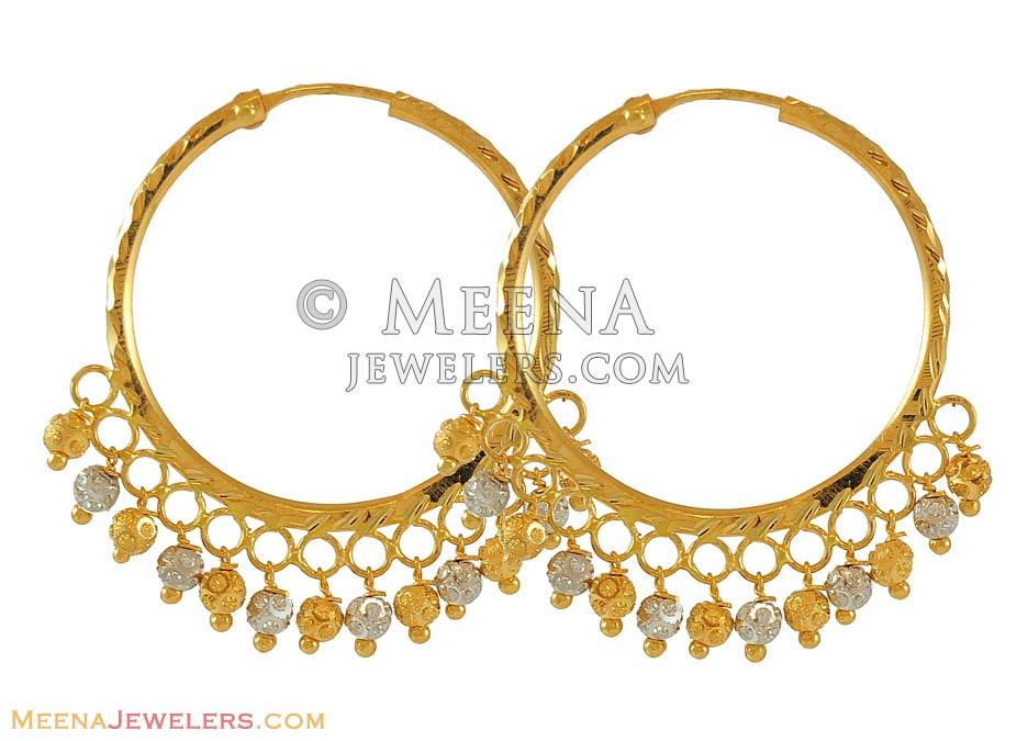 22k Gold Hoops alternatively designed white and yellow Gold Balls ...