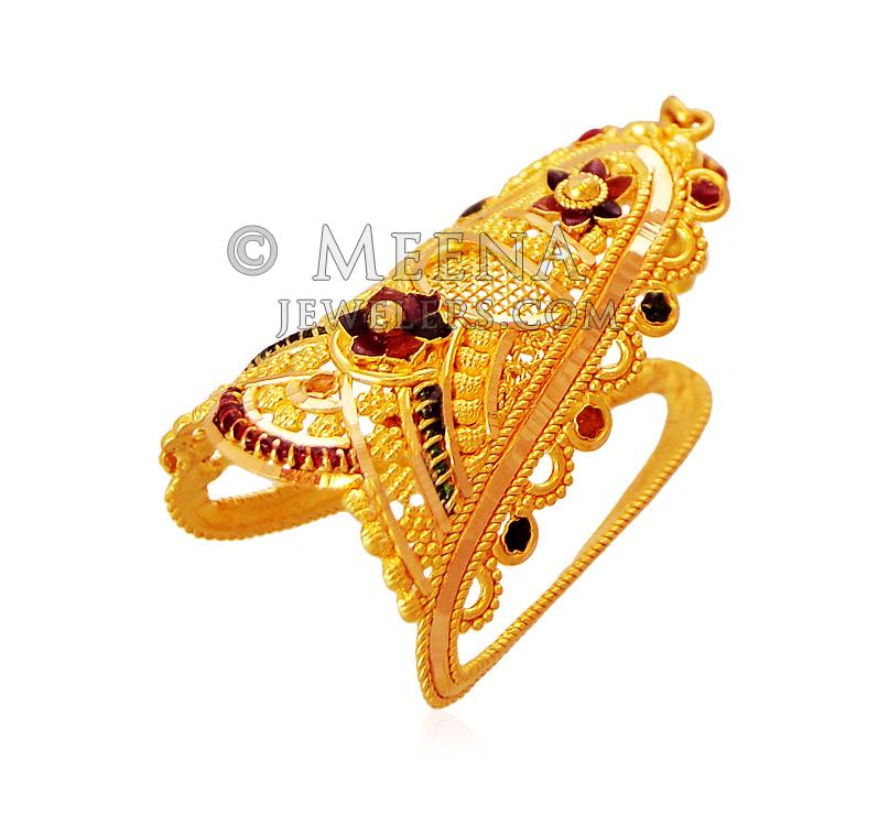 22K Meenakari Vanki Ring - RiLg18445 - 22K Gold South Indian style ring ...