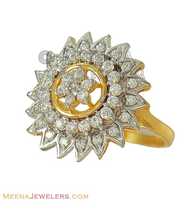 Gold Fancy Ring - RiLs8094 - 22kt Gold flower shaped two-tone ring with ...