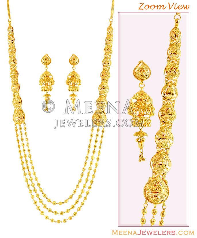 22K Gold Layered Necklace Set - StGo16215 - 22K Gold delicate Rani Haar ...