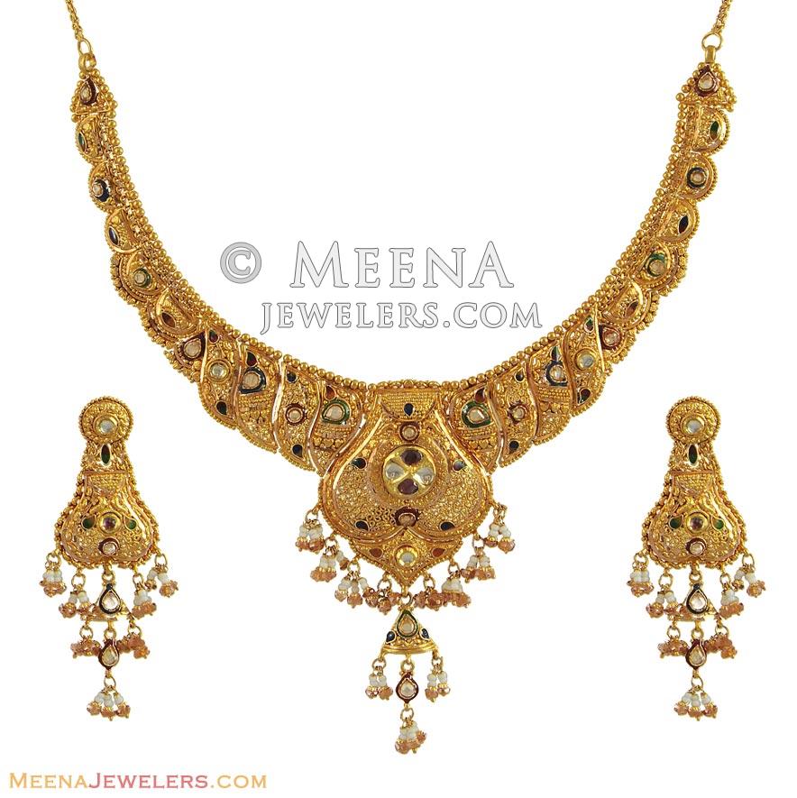 Indian Gold Set (22 karat) - StAn11216 - 22K Gold antique finished ...