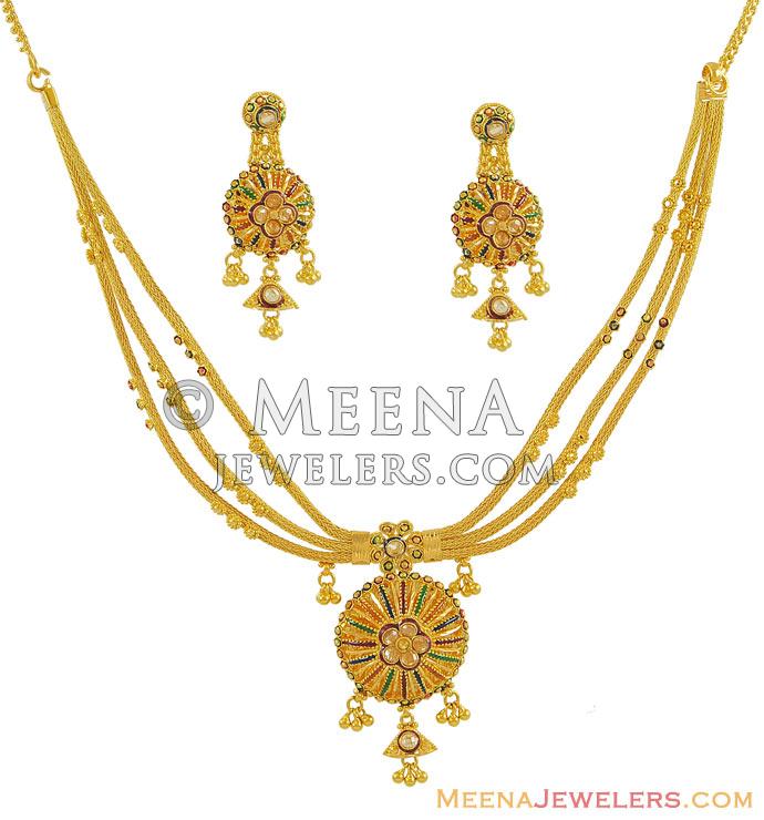 Fancy Meenakari Necklace Set - StLs8022 - 22Kt gold multi colored fancy ...