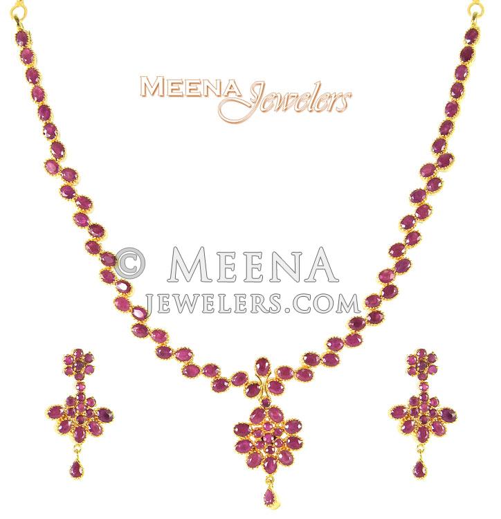 Gold Ruby Necklace Set (22Kt Gold) - StPs2653 - 22Kt Gold Ruby Necklace ...