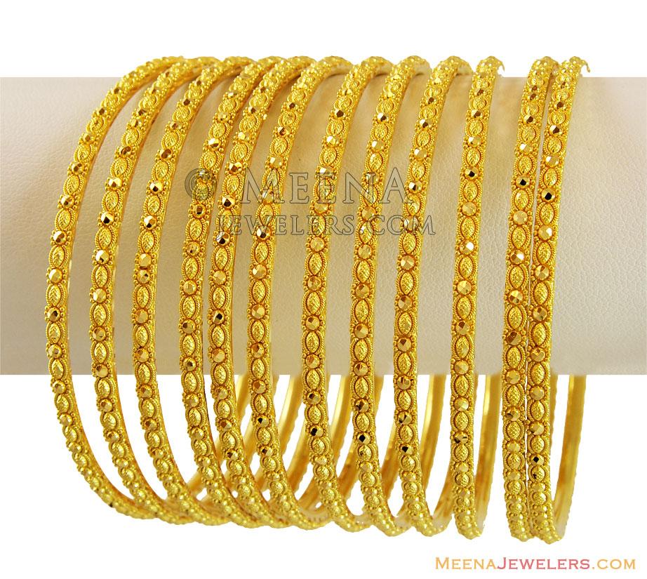 22K Yellow Gold Churi Set (12 Pcs) - BaSt14350 - 22k gold thin churis ...