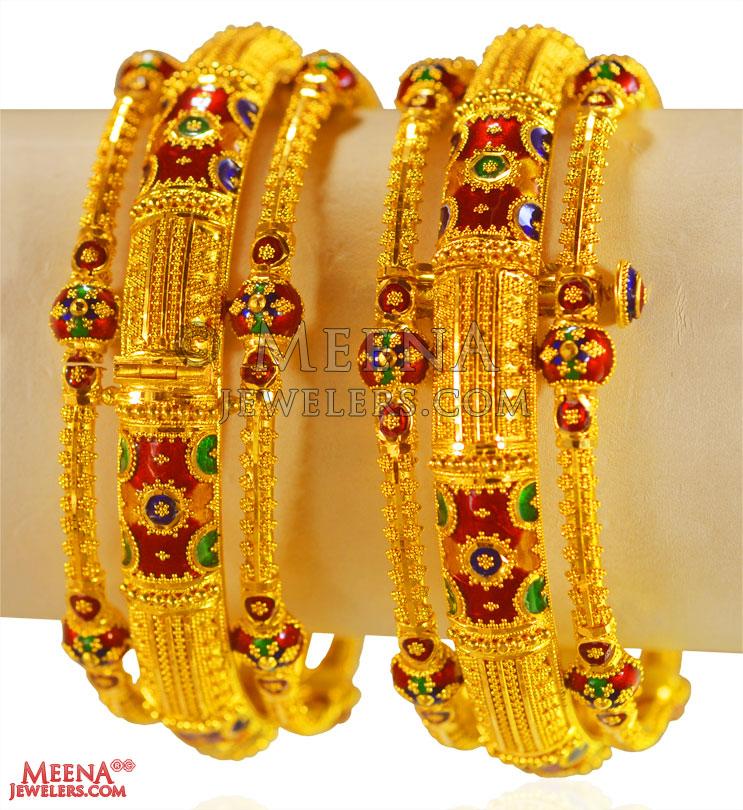 22kt Gold Meenakari Kada (2pc) - BaKa27592 - US$ 10,555 - Introducing ...