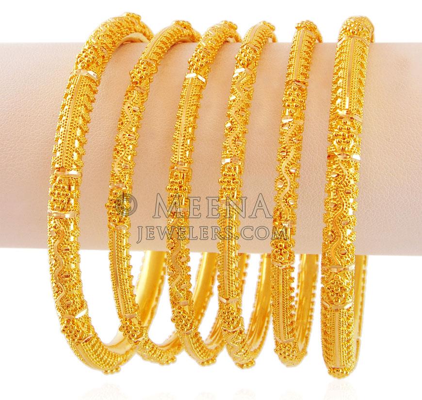 22k Filigree Pipe Bangles - bast17414 - 22k Gold Pipe Bangles (2 PCs ...