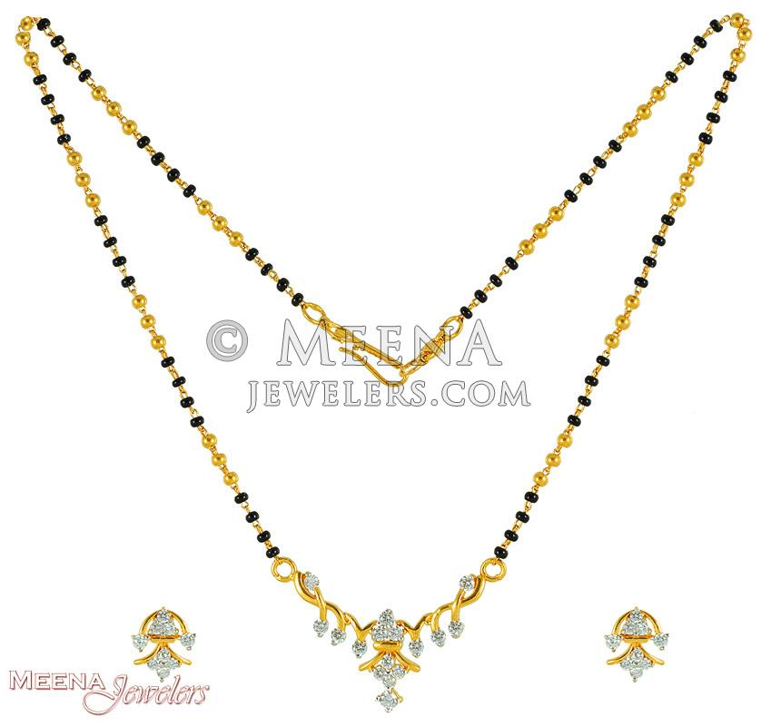 Gold MangalSutra Set - ChMs3605 - 22Kt Gold MangalSutra and Earrings ...