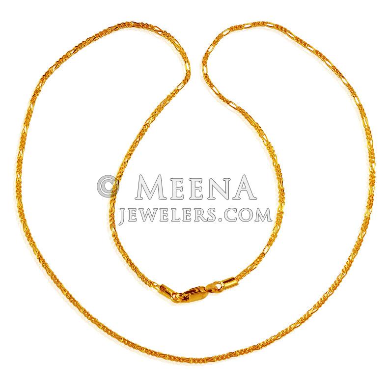 22K Gold Design Chain - ChPl21094 - 22k Gold chain is 16 inches long ...