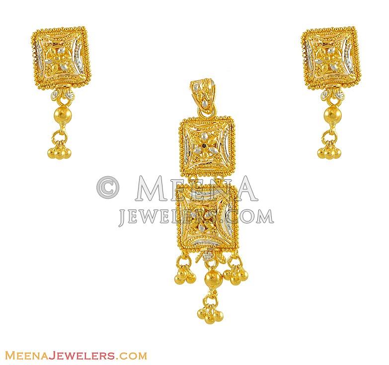 22Kt Gold Pendant Set(Two Tone) - PsYg8464 - 22Kt Gold Dangling Pendant ...