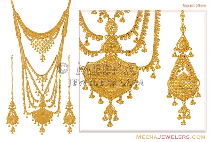 Gold Rani Haar (Indian Bridal Necklace Set) - StBr6348 - 22k gold bridal necklace and earring ...