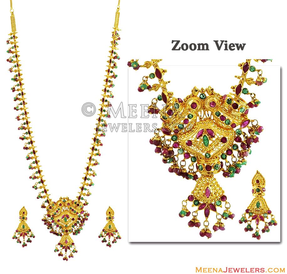 22k Gold Precious Stones Set - PsCo12600 - 22k gold necklace earring ...