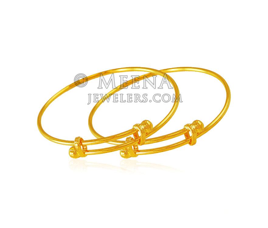 22K Gold Adjustable Kids Kada - BjBa20046 - 22K Gold adjustable pipe ...