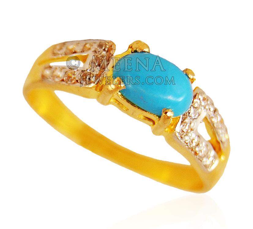 22kt Gold Turquoise Stone Ring - RiLp21347 - 22kt Gold ring beautifully ...