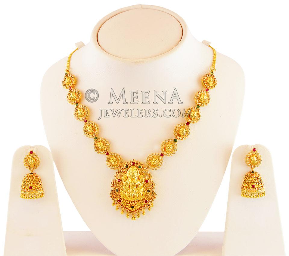 22K Gold Temple Jewelry - StGd17901 - 22K Gold Temple Necklace and ...
