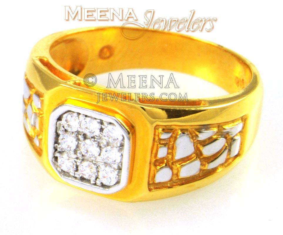 22 Karat Gold Signity Ring - RiMs1498 - 22Kt Gold Mens Rings with two ...