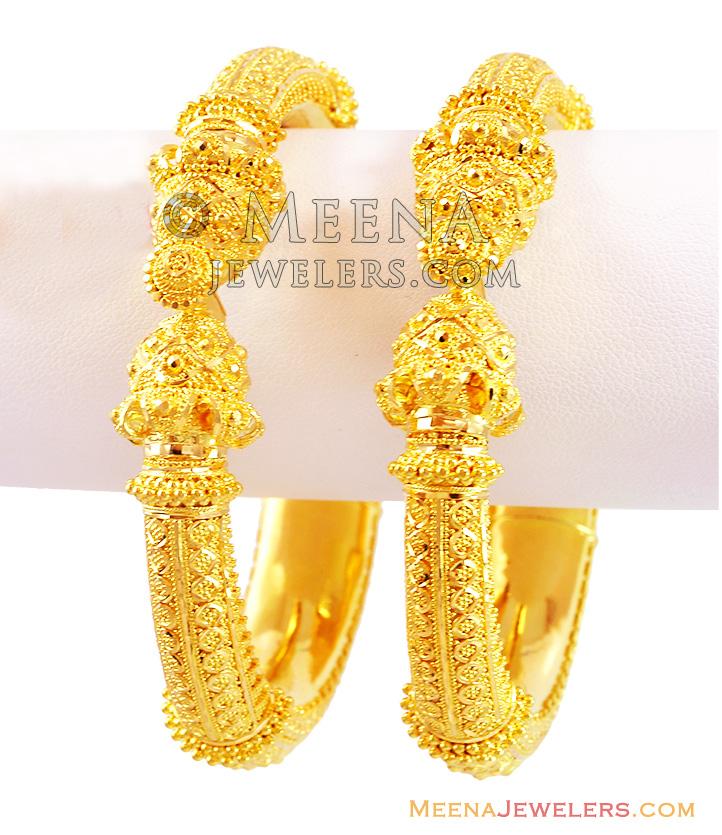 Yellow Gold Pipe kada(2 Pcs) 22K - BaKa13693 - 22k yellow gold designer ...