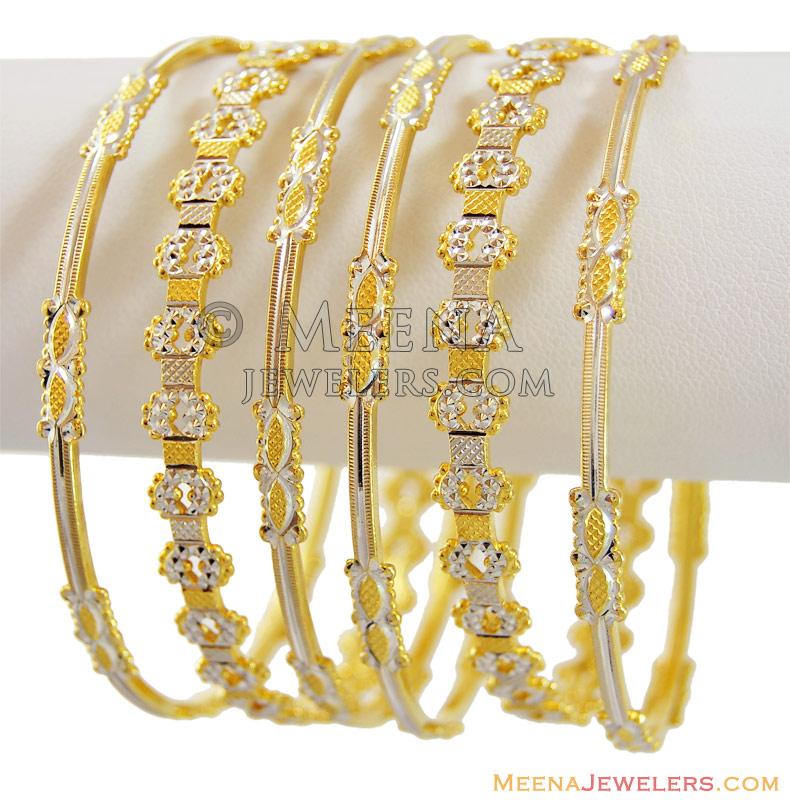 22K Designer Rhodium Bangles Set - BaSt13915 - 22k Designer Gold ...