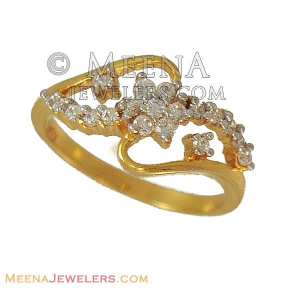 Gold Flower Design Ring - RiLs10029 - 22K Gold Ladies Signity studded ...