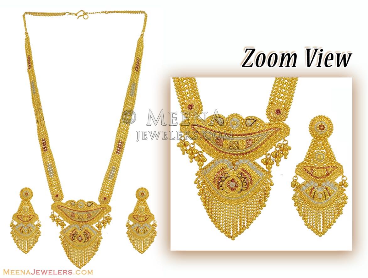22k Tricolor patta haar - StBr10507 - 22k gold designer long patta necklace earring set ...