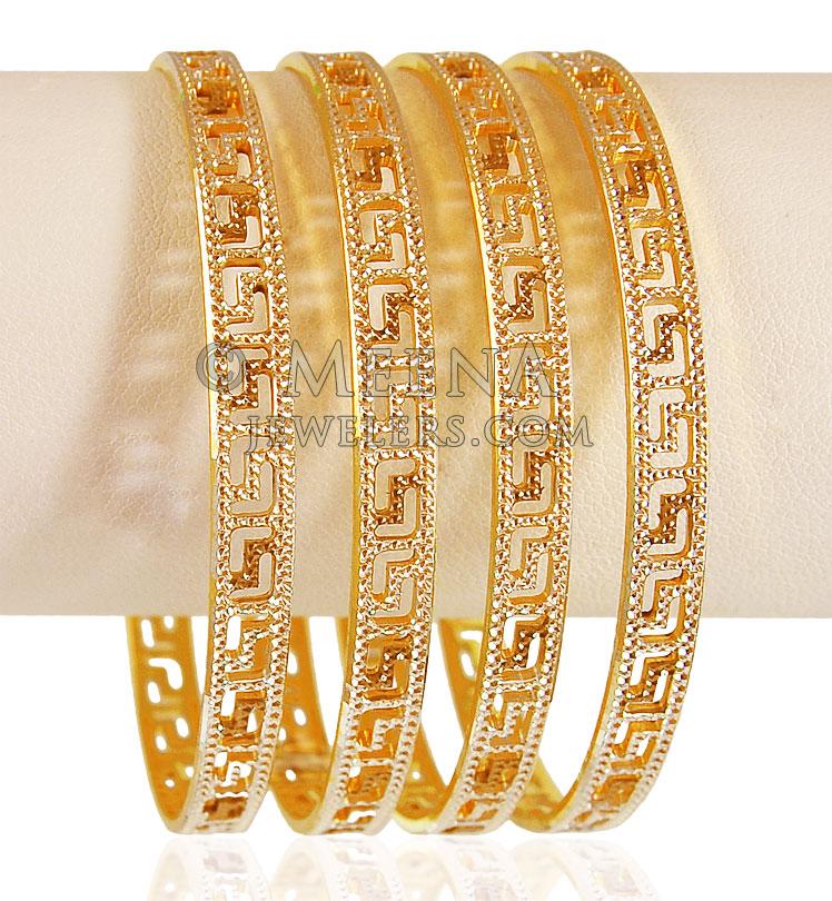 22k Gold Rhodium Bangles Set (4pcs) - Ba2t20977 - 22K Gold bangle (Set ...
