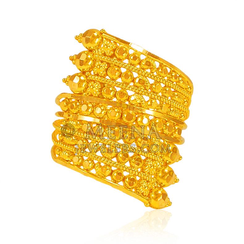 22K Gold Traditional Ring - Rilg23960 - 22K Gold wide design ring is ...