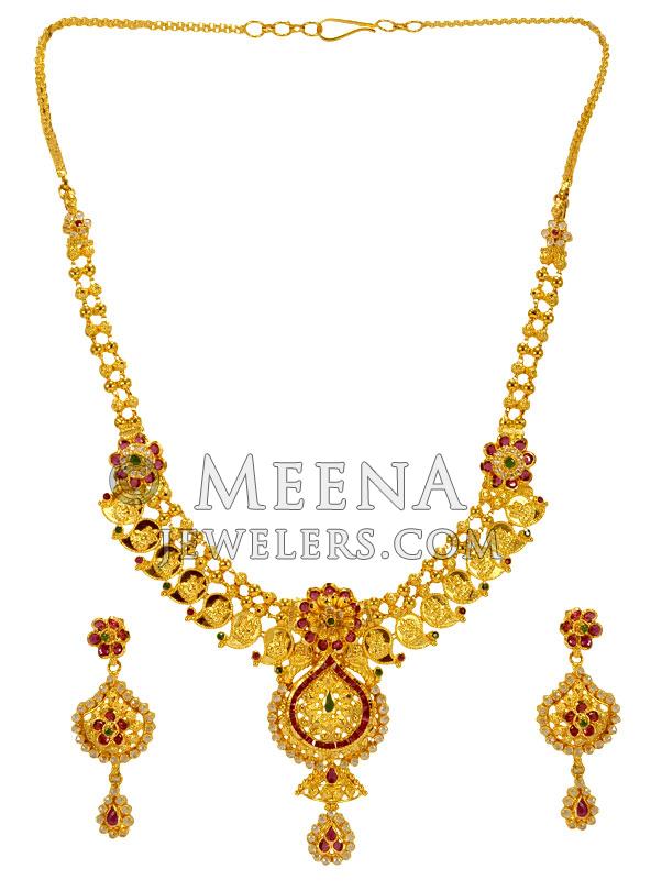 22KT Gold Temple Necklace Set - StGd23881 - 22K Gold Temple Necklace ...