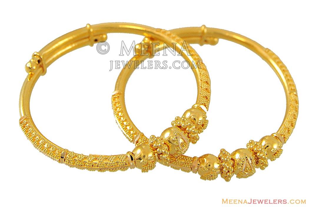 22Kt Filigree Bangles (kids) - BjBa8957 - 22kt Gold Indian Baby Bangles ...